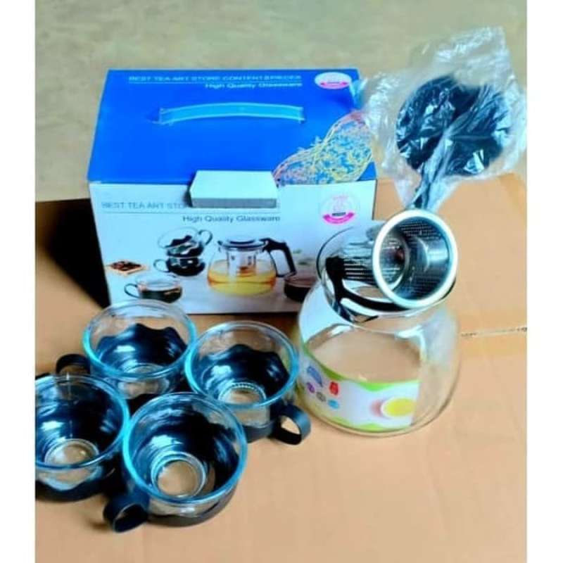 Promo Teko Kaca Set 5in1 Teko Teh Kopi Tea pot teapot set Gelas Diskon ...
