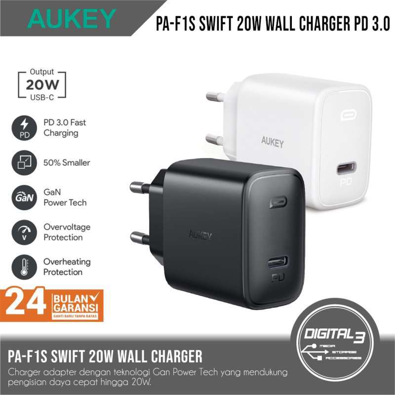 Jual Aukey Charger PA-F1S 20W Fast Charging Adaptor USB Type C PD QC iphone - Hitam di Seller ...