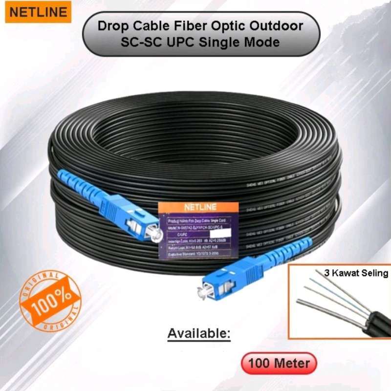 Jual Drop Cable Fiber Optic SC Single Mode 100M Outdoor Netline - 100 M ...