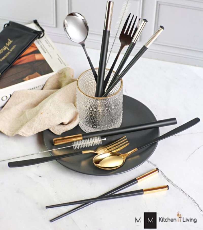 Promo Korean Black Oppa Series Cutlery Set Ss | Sendok Korea Set Alat ...