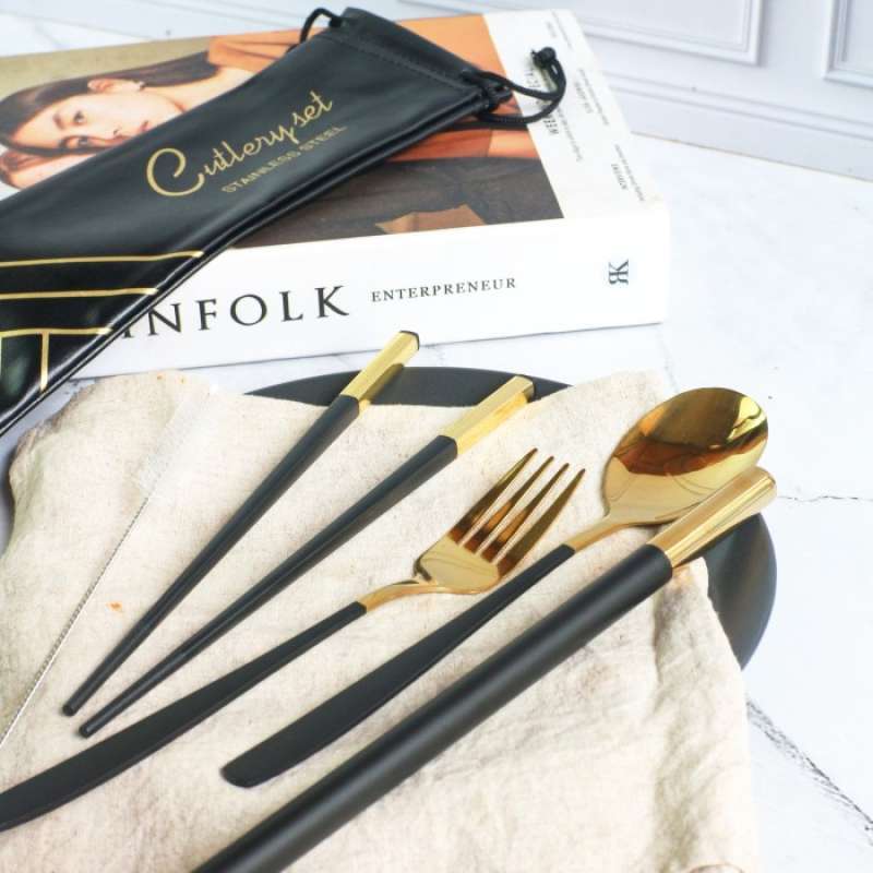 Promo Korean Black Oppa Series Cutlery Set Ss | Sendok Korea Set Alat ...