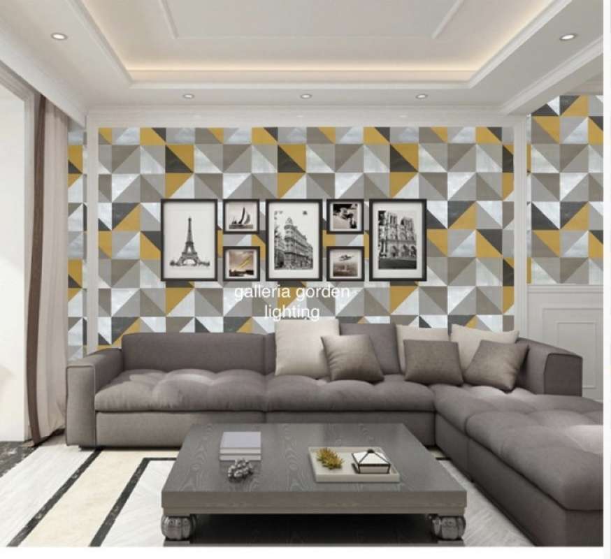 Promo wallpaper stiker motif segitiga warna kuning 0601 Diskon 5% di ...