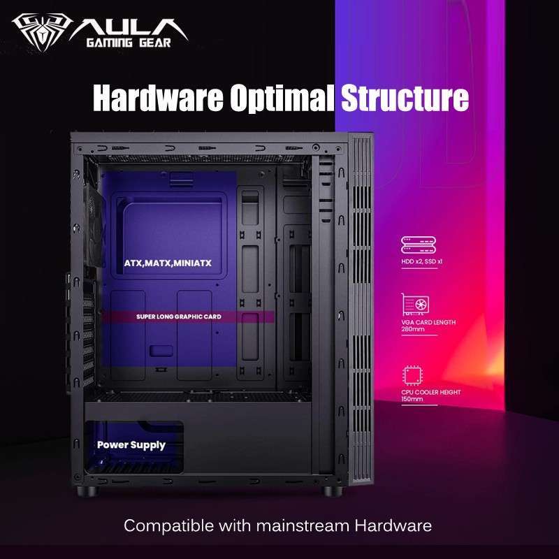Jual Casing Pc Gaming Aula Fz011 Atx Include 3 Fan Rgb - Casing Aula Fz ...