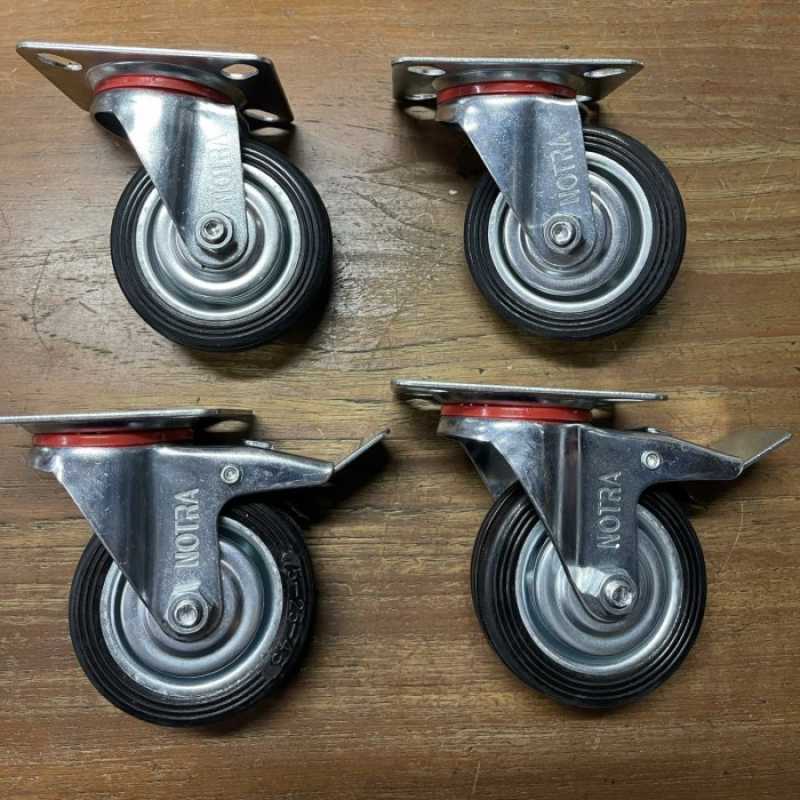 Promo Roda troli karet 3 inch ( 2 hidup 2 rem ) 1 set Diskon 23% di ...