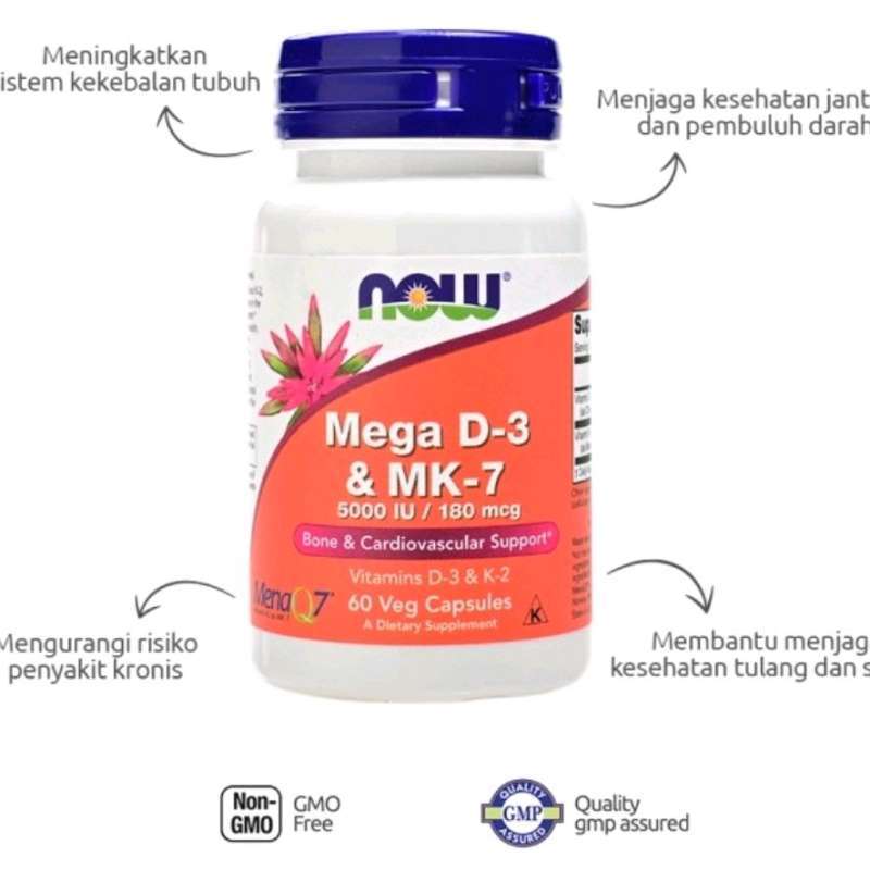 Jual Now Foods Mega D3 5000 IU & MK7 180 mcg 60 Veg Capsules di Seller ...