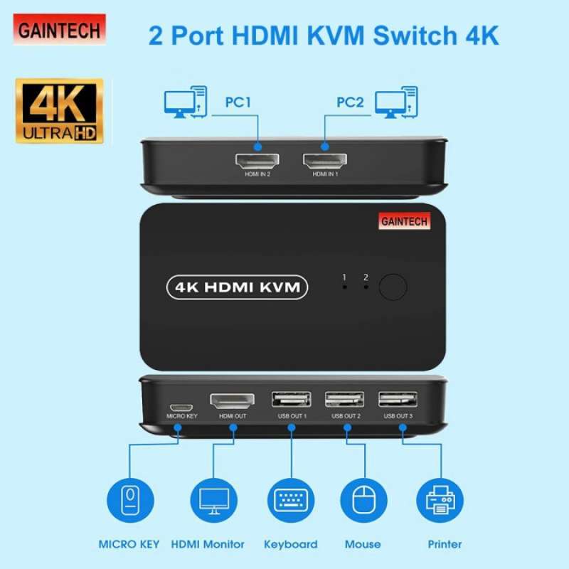 Jual Kvm Switch Hdmi Port Input Port Output Usb Port Gaintech Sesuai Deskripsi Sesuai