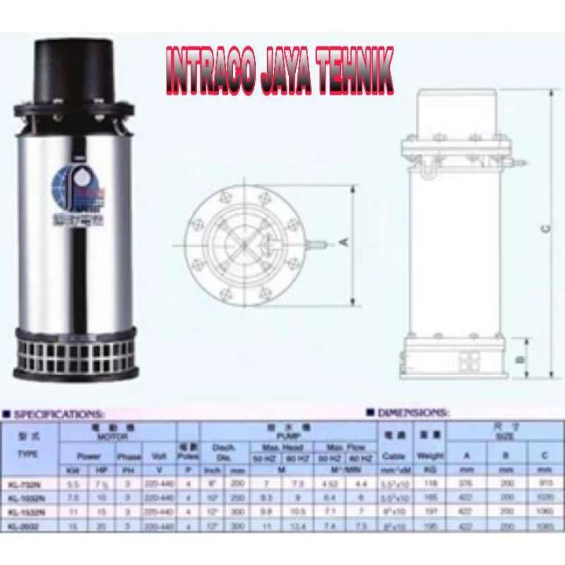 Jual POMPA CELUP 12 SHOWFOU KL-1532 SUBMERSIBLE PUMPa 15HP 11KW air ...
