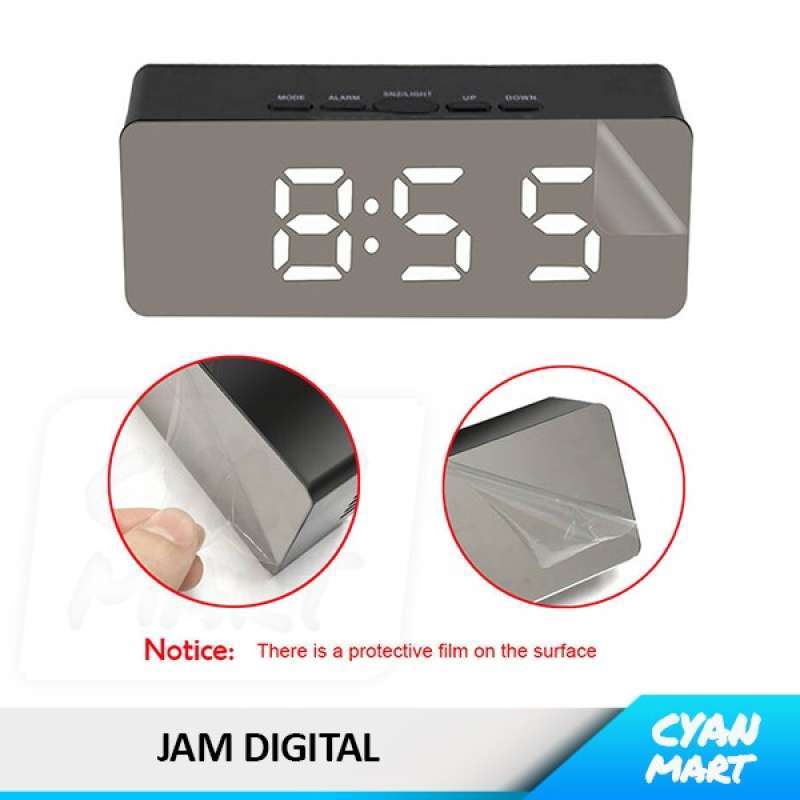 Promo Jam Alarm Digital Weker Cermin LED Mirror Clock Temperature ...