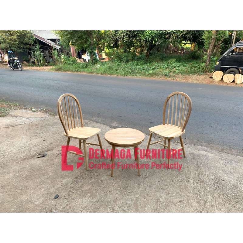 Jual Set Teras Kursi Balon Meja Teras Bulat Retro Kayu Jati Minimalis Cafe Kopi Makan Mewah