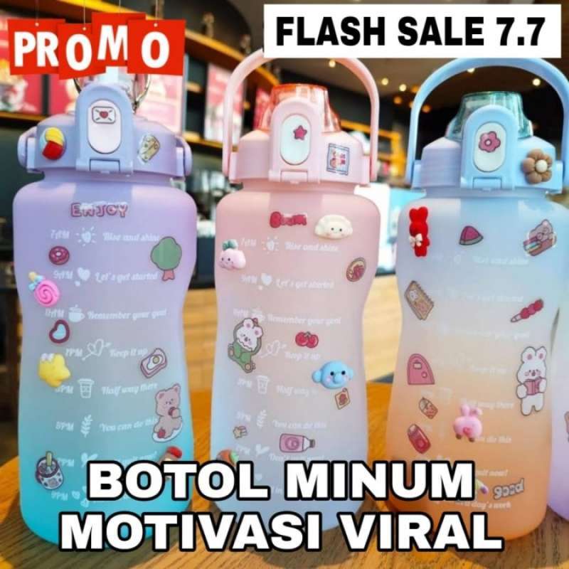 Promo Botol Minum Motivasi Kapasitas 2 Liter Free Stiker 3D Viral ...