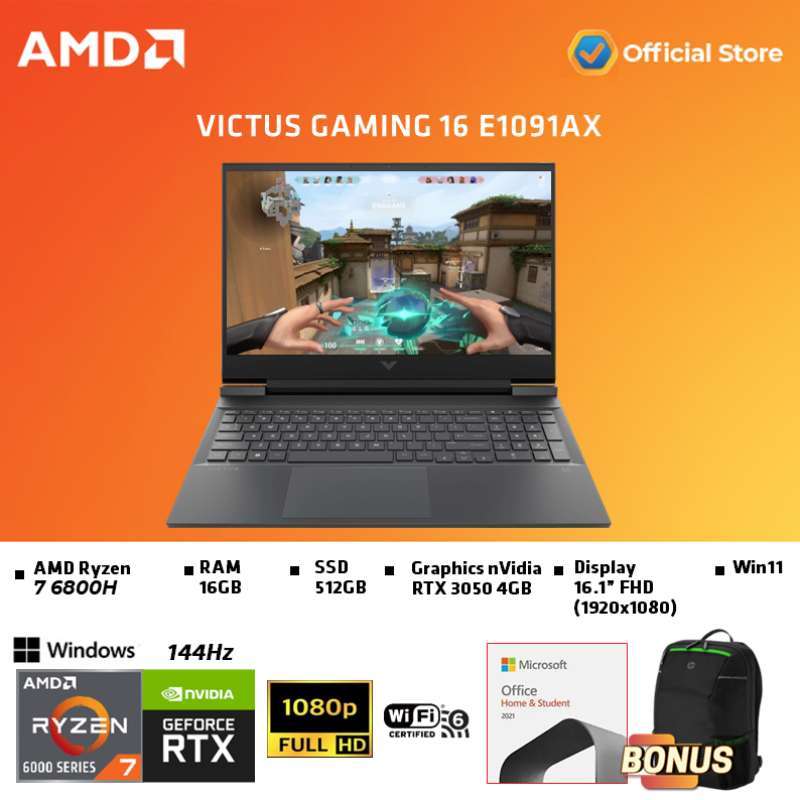 Promo HP VICTUS GAMING 16 E1091AX | RYZEN 7 6800H 16GB 512SSD RTX3050 ...