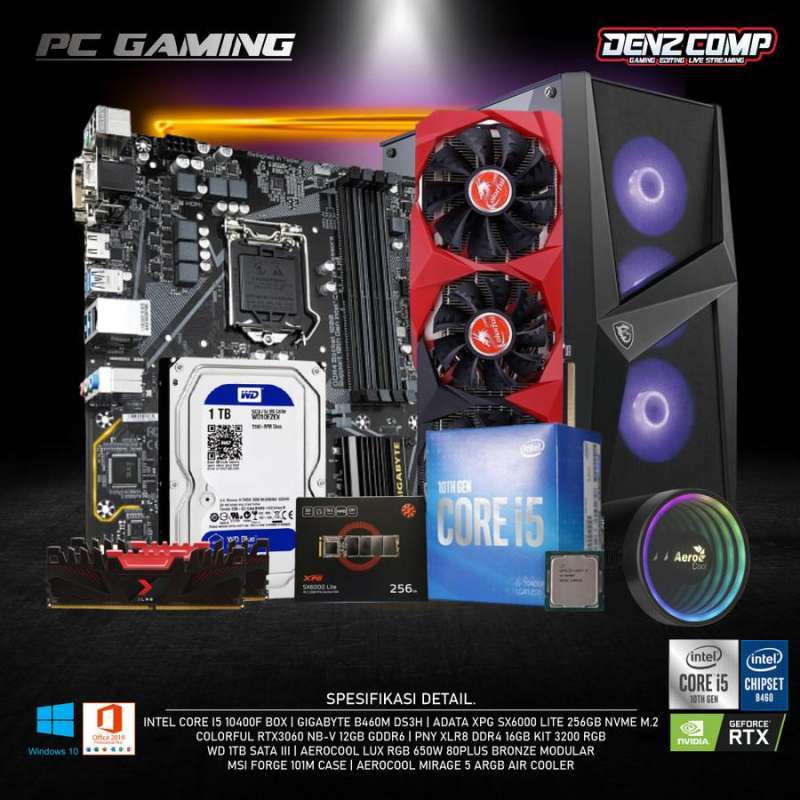 Jual PC GAMING - INTEL CORE I5 10400F (RTX3060 12GB) RAM 16GB SSD 256GB 1TB di Seller DENZCOMP ...