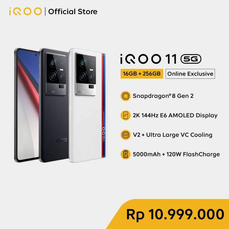 Jual [ONLINE EXCLUSIVE] vivo iQOO 11 (16/256)- Snapdragon 8 Gen 2, 2K 144Hz E6 AMOLED Display ...