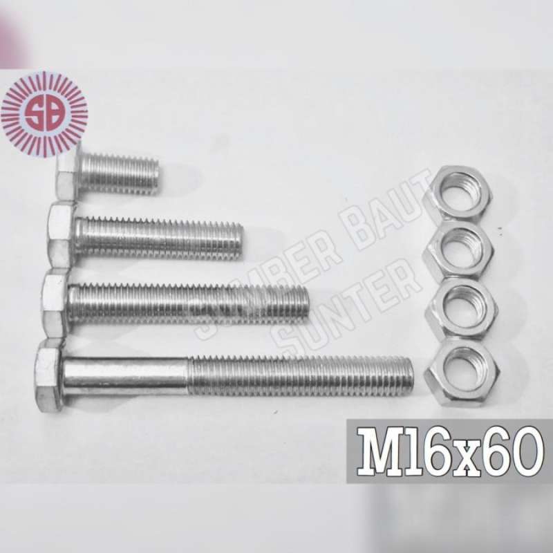 Promo M16x60 Baut Mur Hexagon Putih Bmp Hex 16x60 Kunci 24 Galvanis ...