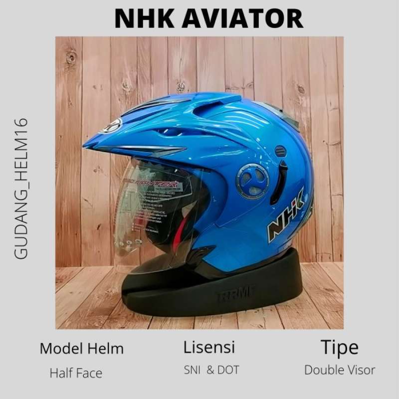 Promo Terbaik Helm Nhk Aviator Solid Blue I Helm Nhk Half Face Double ...