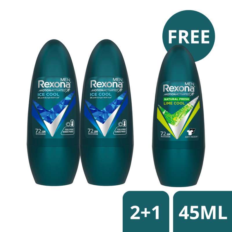 Promo Rexona Men Ice Cool Roll-On Deodorant [45 mL/Twinpack] Free Rexona Men Roll-on Natural ...