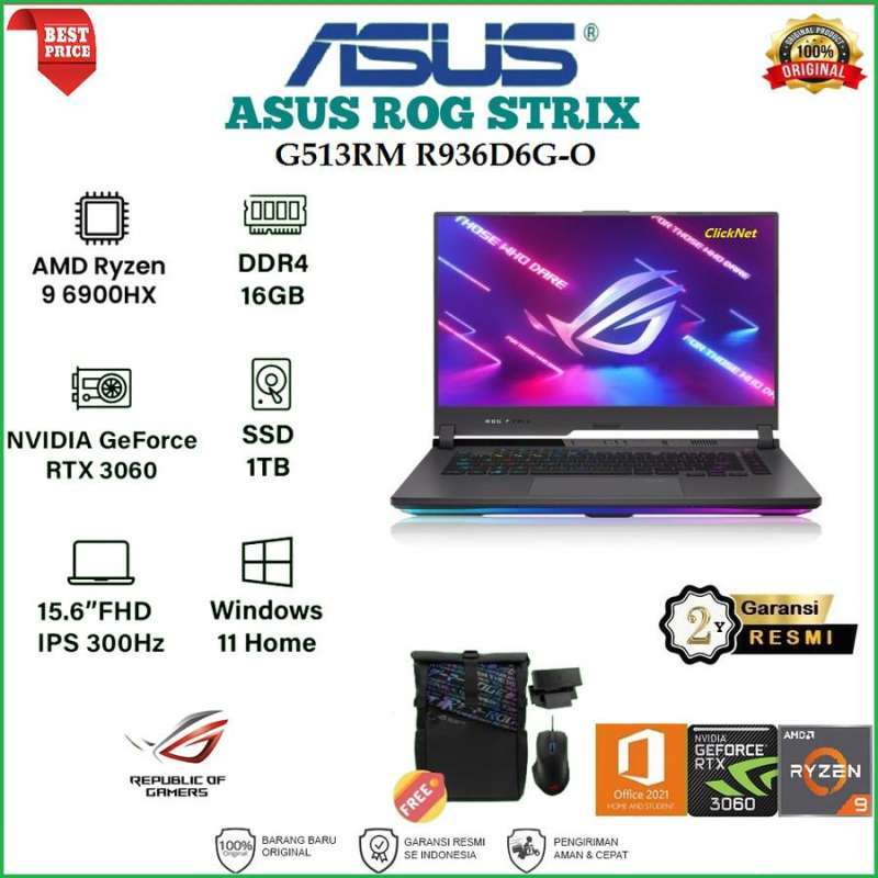 Jual ASUS ROG Strix G513RM Ryzen 9-6900HX 16GB 1TB SSD RTX3060 6GB W11 ...