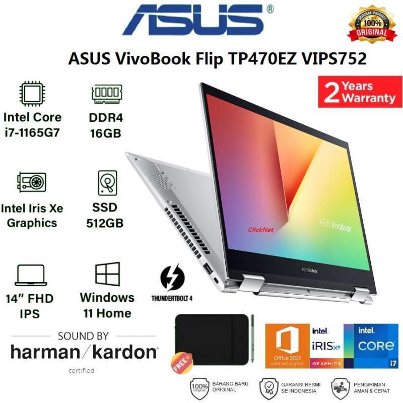 Jual Asus Vivobook Flip Tp470ez-vips752 I7-1165g7 16gb 512gb Ssd W11 ...