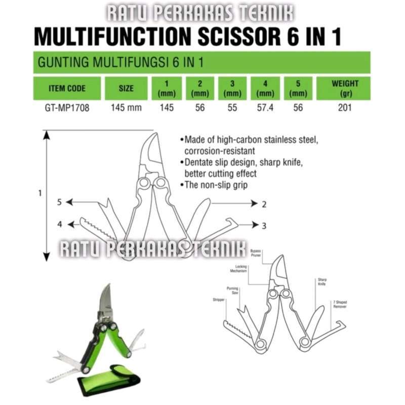 Promo Gunting Lipat Multifungsi 6 In 1 Tekiro Original Gunting Dahan ...
