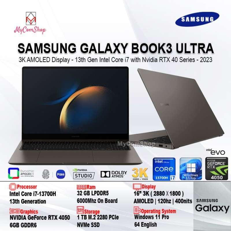 Jual Samsung Galaxy Book3 Ultra I7-13700h 32gb 1tb Ssd Rtx 4050 6gb 16 ...