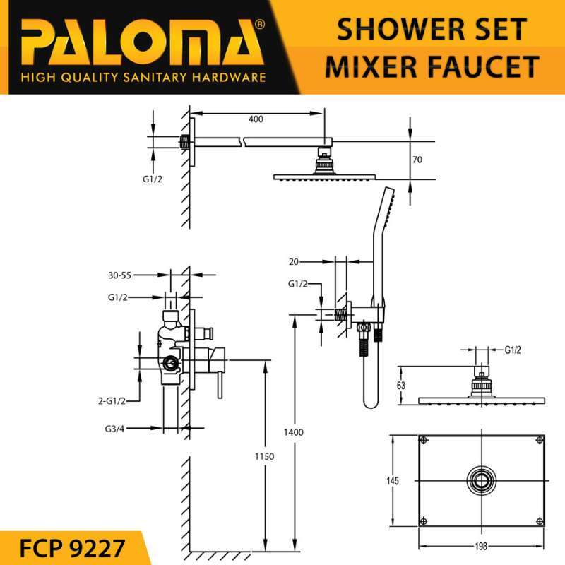 Promo Paloma Fcp 9227 Keran Mixer Shower Tanam Set Dinding Tembok Kran ...