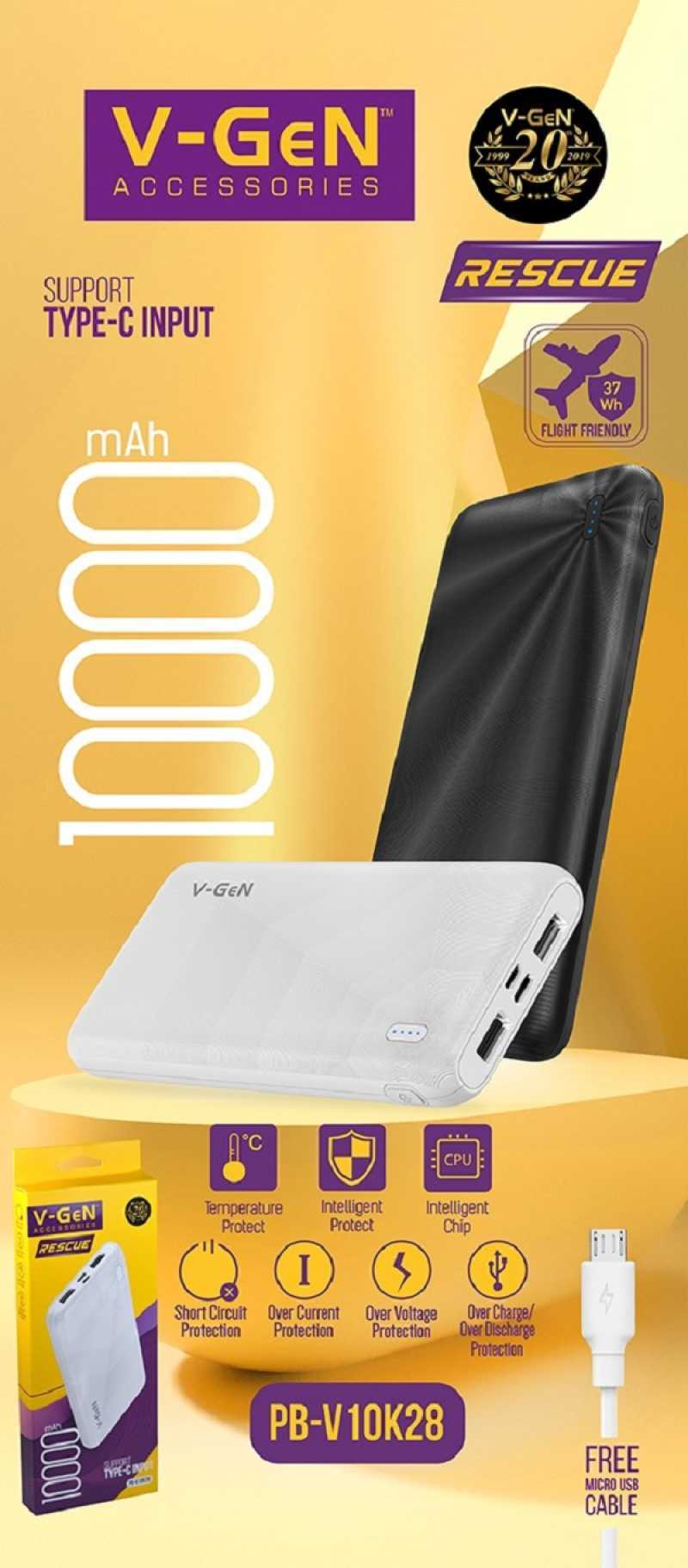 Jual Powerbank V-GeN Rescue V10K28 10000mAh Type C 2 Port USB Slim ...