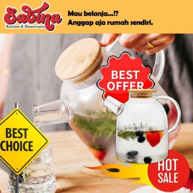 Promo Teko Pitcher Kaca Teh Kopi Minuman Homadise Borosilicate Glass 1.5L Diskon 35% di Seller ...
