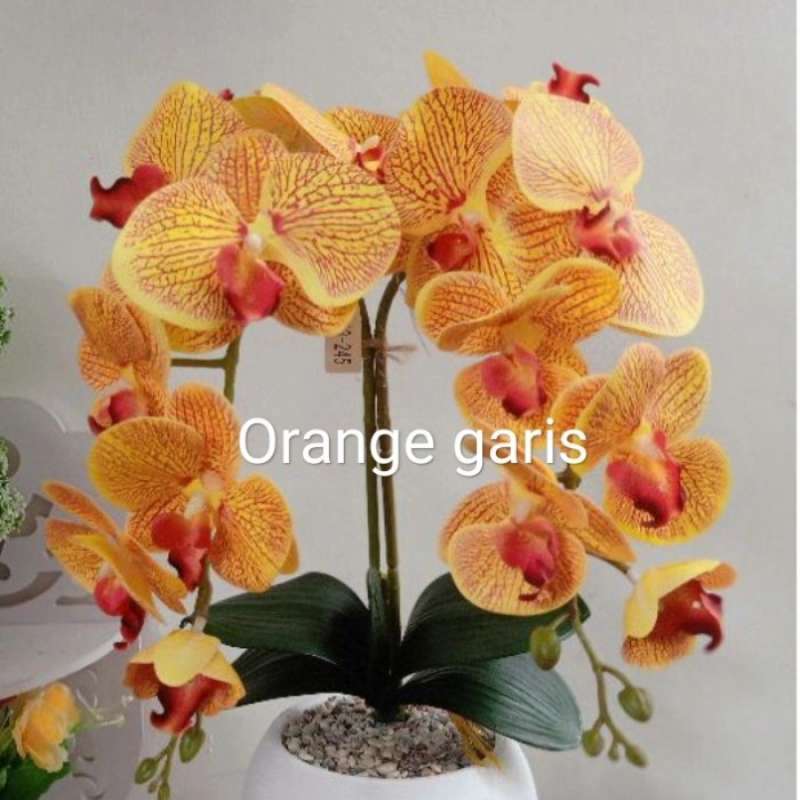 Promo Rangkaian anggrek latex import 4 tangkai vas bulat bunga hiasan ...