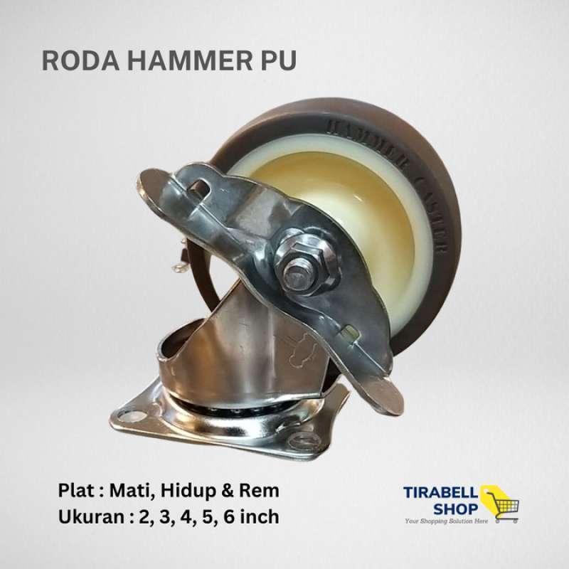 Promo Roda Hammer PU 2 inch Besi 1 set (2 mati 2 hidup rem) Diskon 23% ...
