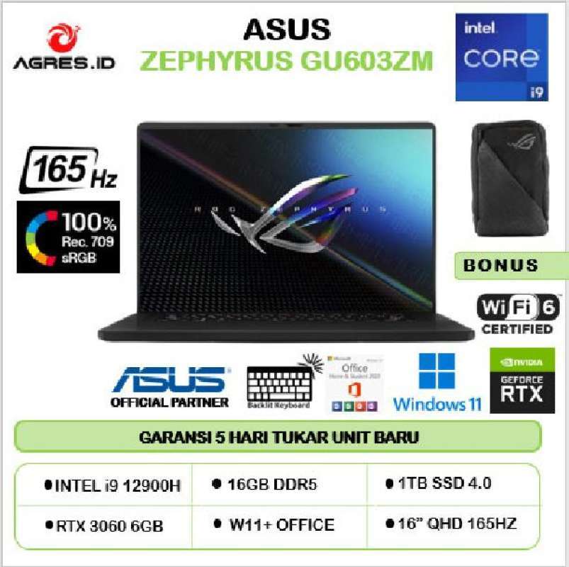 Jual Laptop ASUS ROG ZEPHYRUS GU603ZM RTX 3060 i9 12900H DDR5 - WINDOWS ...