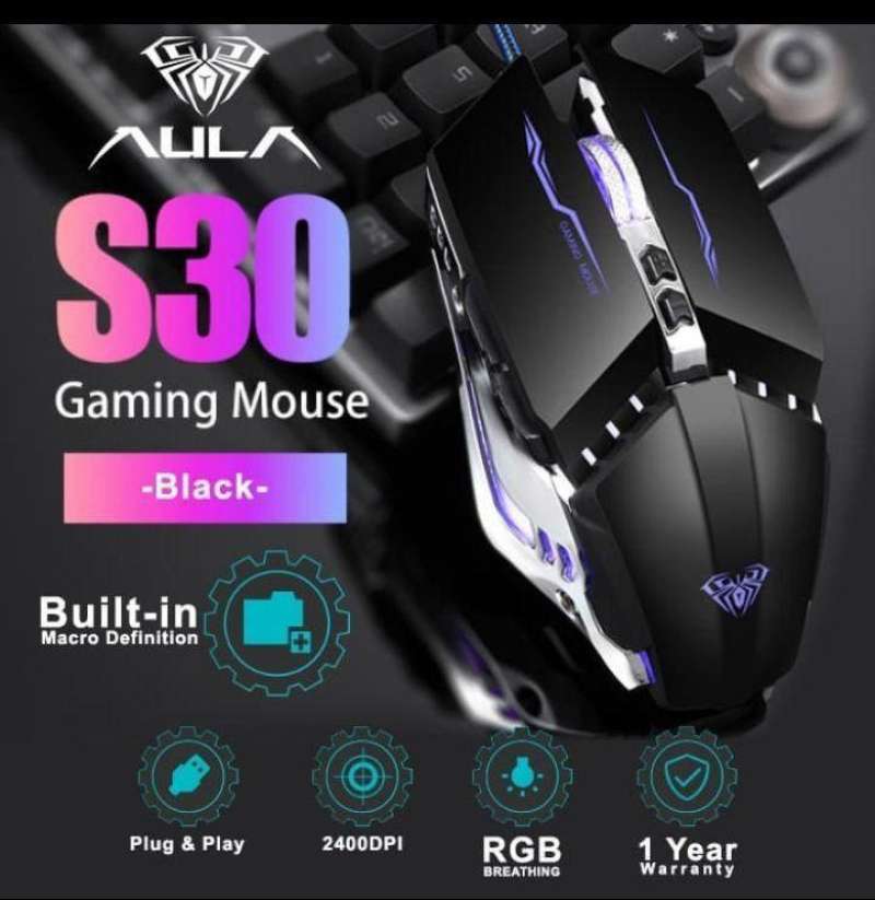Jual mouse gaming AULA S30 2400DPI RGB Driver Macro Software Black di Seller Dewa Shop ...