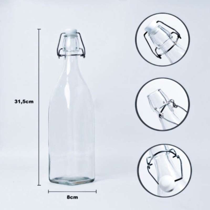 Promo Swing Bottle Kotak Botol Kaca Tutup Lid Seal Silikon 1.0L 30/Box ...