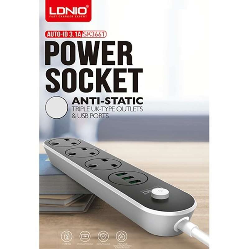 Jual Stop Kontak LDNIO 3 Lubang Port Power Strip 3 USB - Hitam - Abu Abu di Seller Serba Teknik ...