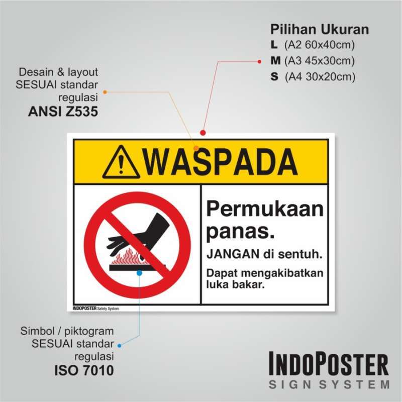 Jual Stiker Safety Sign Rambu K3 Ansi Waspada Permukaan Panas Luka ...