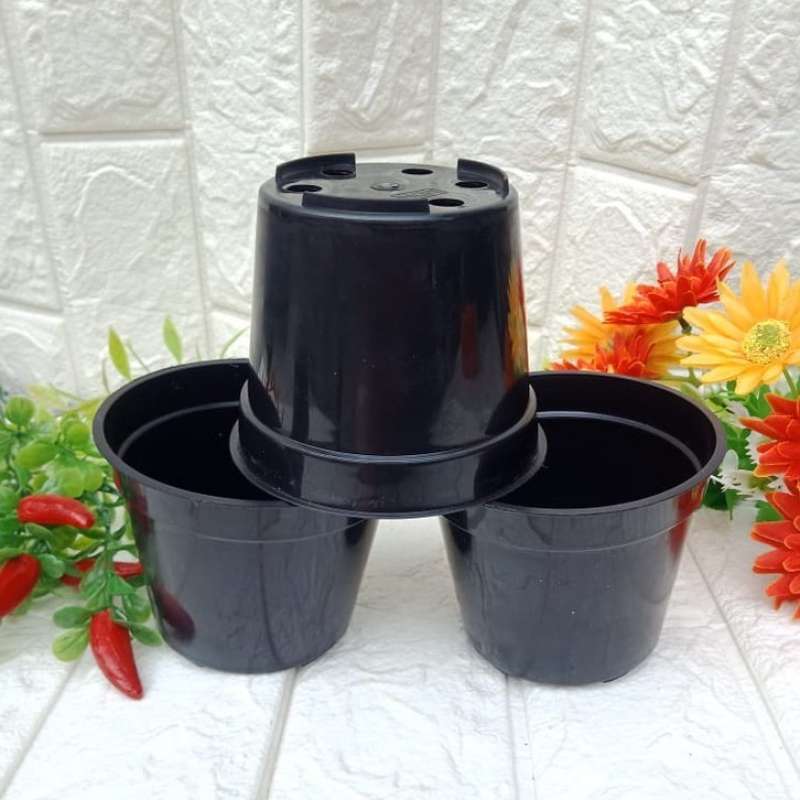Jual Pot Bunga Tanaman Hias plastik hitam polos bulat diameter 10 Cm ...