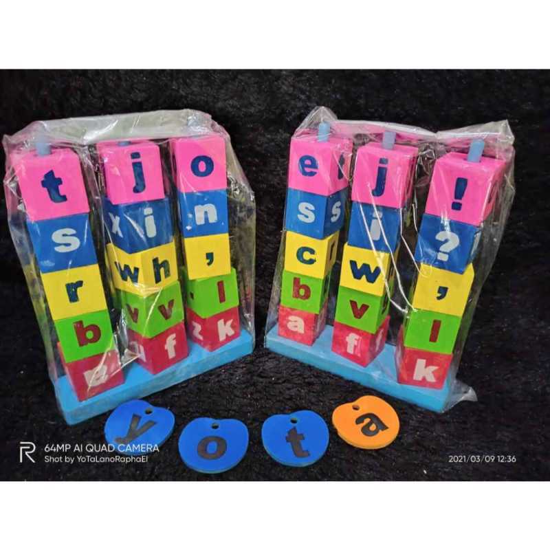 Jual mainan kayu edukasi menara balok huruf abjad di Seller ape_yota ...