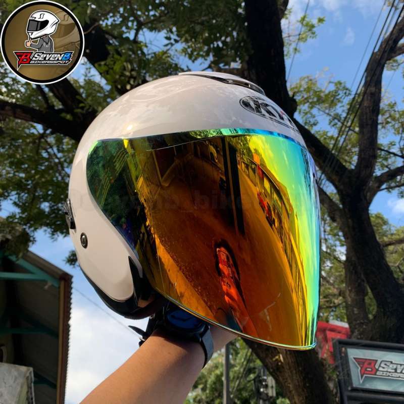 Jual HELM KYT KYOTO HALF FACE SOLID POLOS PUTIH WHITE GLOSSY PAKET GANTENG SEVENB - IRIDIUM RED ...