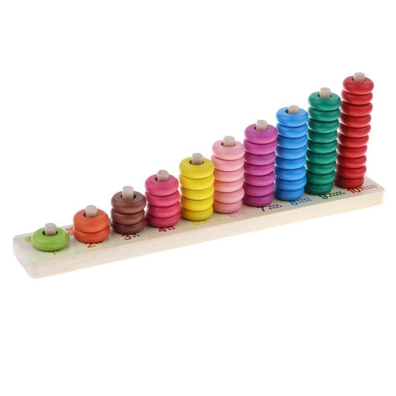 Jual Wooden Rainbow Rings Numbers Counting Matching Math Learning Kids ...