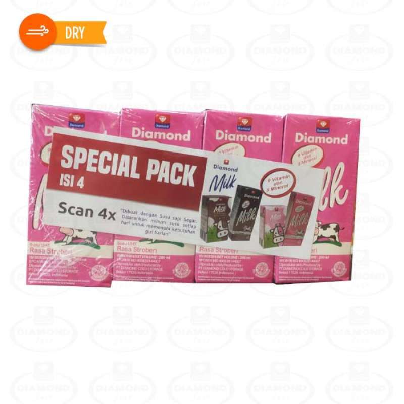 Jual DIAMOND UHT MILK STRAWBERRY 200 ML SPC PACK 4 PCS di Seller ...