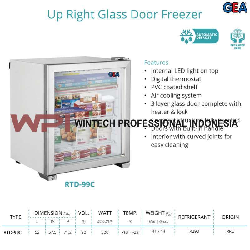 Jual Gea Rtd-99c Mini Upright Glass Door Freezer Premium Ice Cream ...