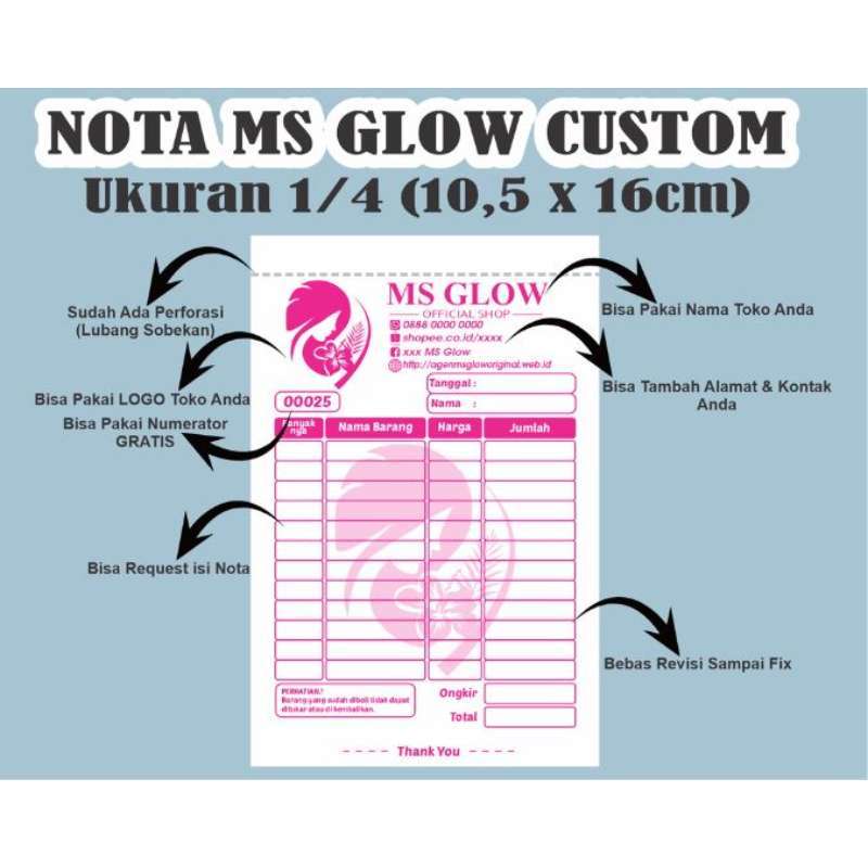 Jual CETAK NOTA MS GLOW CUSTOM 2 RANGKAP - 1 RANGKAP - SURAT JALAN ...