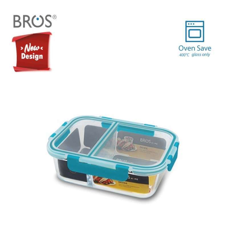Jual Bros Oven Glass Rect. 2 Comp - 1000ml Food Container / Kotak Makan ...