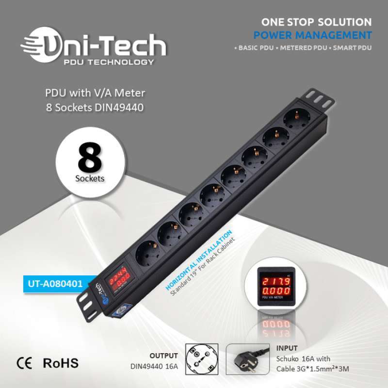 Jual PDU 8 Sockets 16A with AV Meter 2in1 Type Schuko di Seller Cullen ...