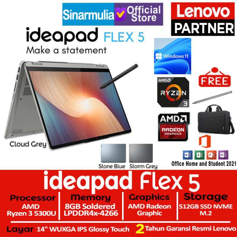Jual LENOVO FLEX 5 Ryzen 3 5300U 512GB SSD 8GB TOUCHSCREEN WIN11+OHS ...