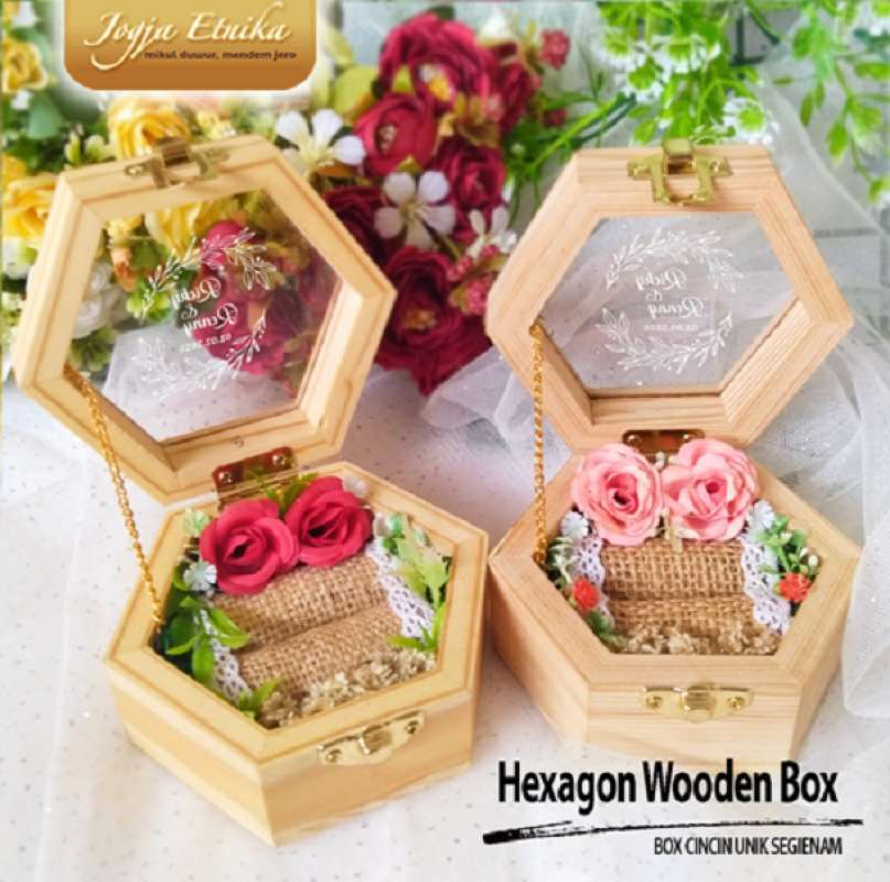 Jual Kotak Cincin Unik Segi 6 + Ring box + Box Cincin Kayu + Mahar Kayu ...