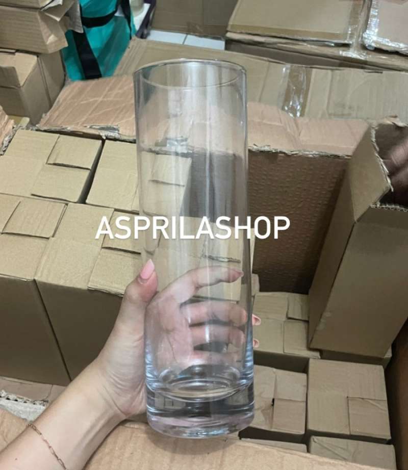 Promo vas bunga kaca tinggi 25cm diameter 8cm tebal vas silinder vase ...