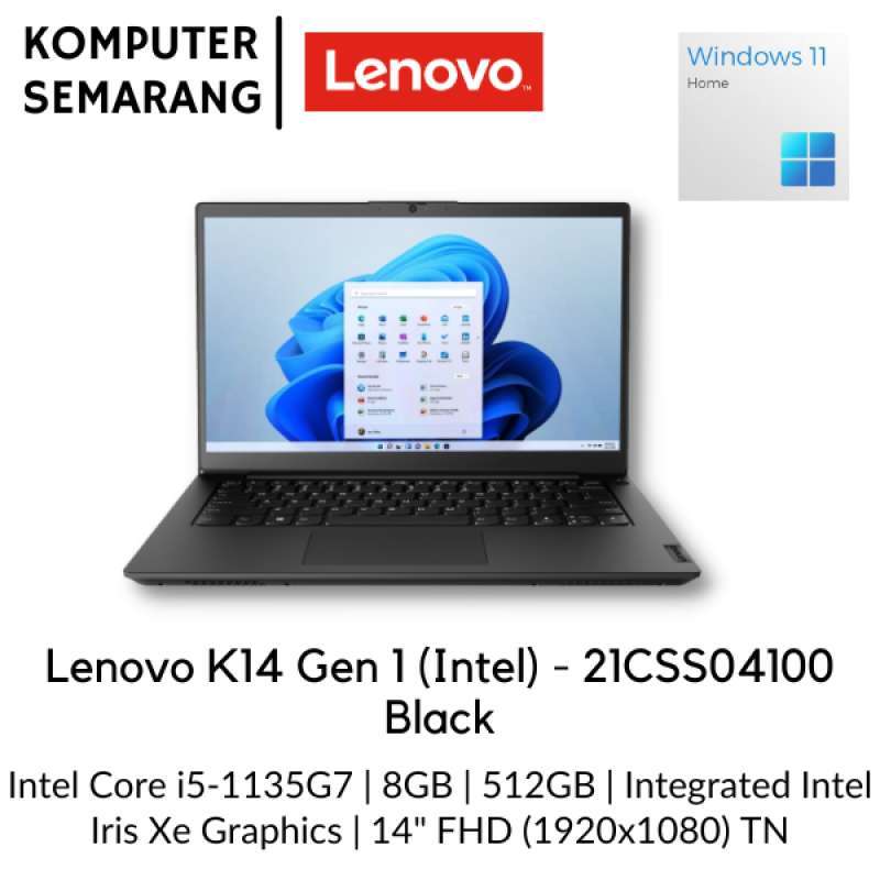 Jual Lenovo K14 Gen 1 4100 Black [i5-1135g7/8gb/512gb/integrated Intel Iris Xe/windows 11 Home ...
