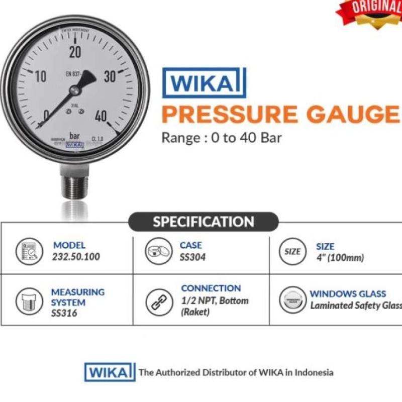 Promo Pressure Gauge Wika 232.50, 1/2Npt, Size 4 - 0 To 40 Bar Diskon 10% di Seller KEFIRA STORE ...