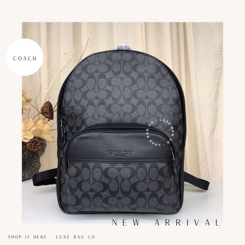 Jual Coach Houston Backpack in Signature Canvas Charcoal 100% ORIGINAL ...