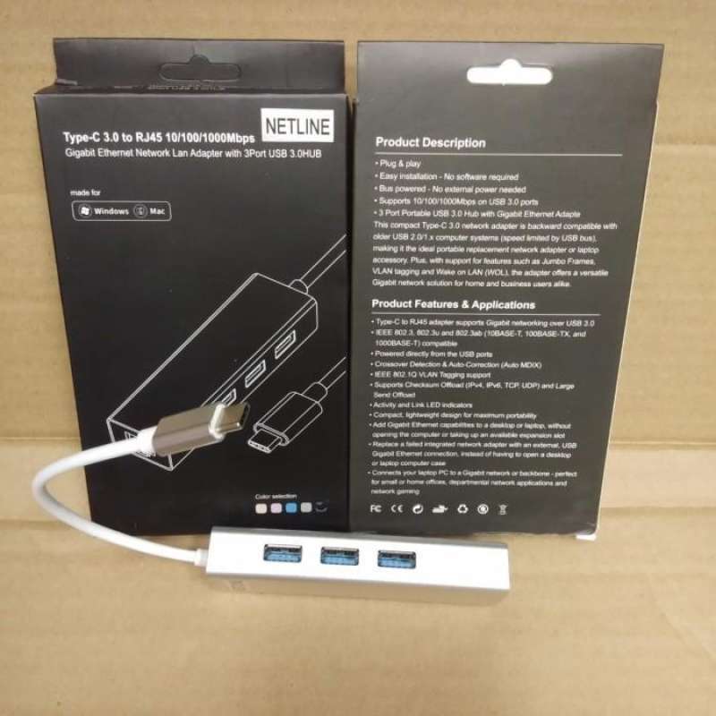 Jual Netline Type-C to Lan Gigabit with 3Port Hub USB3.0 di Seller greatwest - Kota Jakarta ...